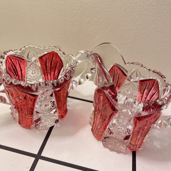 Dining | Vintage Ruby Imperial Glass Ohio Nucut Open Sugar And Creamer ...